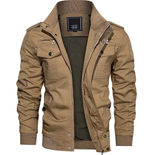 TACVASEN ユニフォーム 保温 カジュアルジャケット ストリート カーゴ アウター バイク アウト 上着 スタイリッシュ カーキ XL