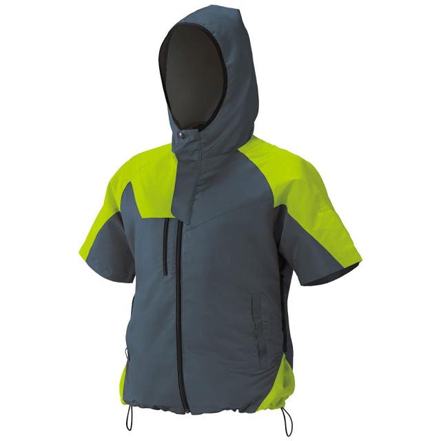 アイリスオーヤマ クールウェア アウトドア セット品 空調ファン付 バッテリー付 熱中症対策 半袖 フード付 撥水生地 グリーン(撥水) M