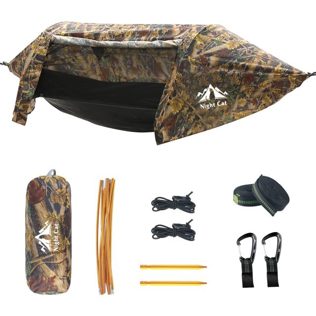 Night Cat 防水ハンモック テント 蚊帳付き フライシート付き キャンプ 軽量 簡単設営 虫対策 通気 耐水圧PU4000mm 1 2人用 耐荷重200kg