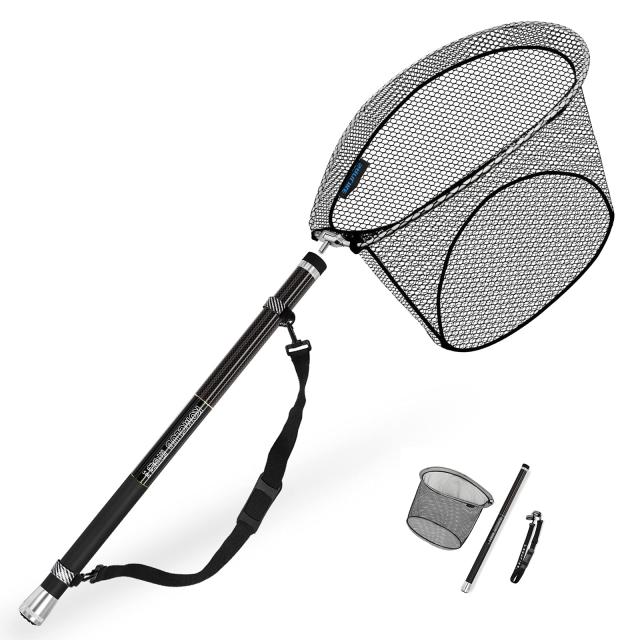 KOMCLUB ランディングネット タモ網 カーボン製 全長5.6M 伸縮ランディングポール 磯玉のセット 9本小継 ラバー コーティングネット 海釣