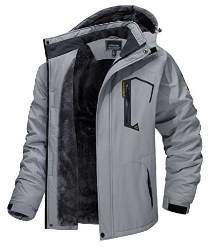 TACVASEN マウンテンパーカー 梅雨適用 メンズ フリースジャケット 保温ウエア 防寒コート 裏起毛 フード付き 無地 通勤 通学 ライトグ