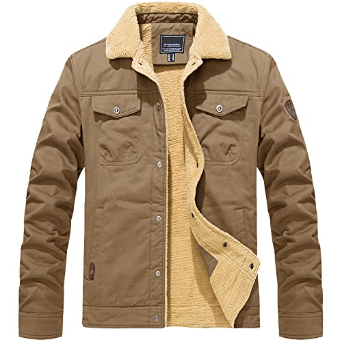 KEFITEVD 防寒ブルゾン メンズ ドカジャン 作業服 大きいサイズ 作業着 パイロットジャンパー 裏ボア カーキ XL