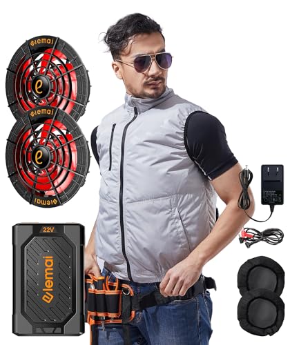 elemai 2024年モデル チタンファン付きベスト 大容量25000mAh 22V超高出力 ファンバッテリーセット 空冷調節作業服 猛暑対策必須品(2XL