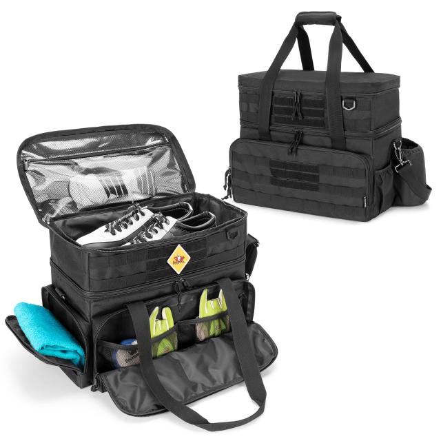 DSLEAF ボウリング バッグ 2個用 木製のリテーナー付き ボーリングバック シューズ収納付き