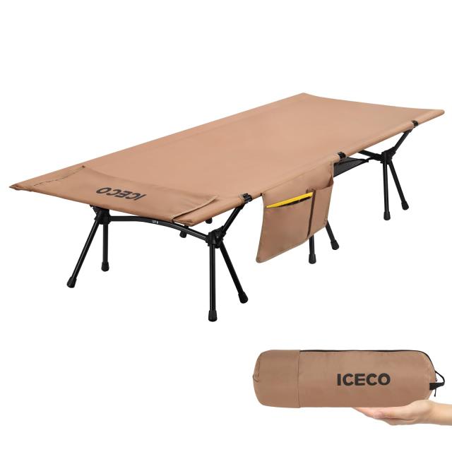 ICECO コット 900D 耐荷重180KG 軽量2.8KG 2WAY ハイ/ロー切替可能 静音設計 枕袋 サイドポケット デイジーチェーン付 キャンプ アウトド