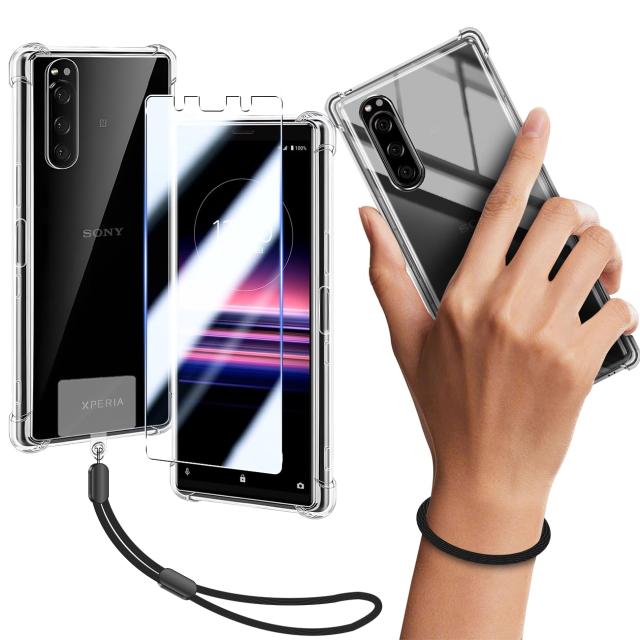 対応 Xperia 5 SO-01M SOV41 901SO ケース クリア ケース Xperia5 カバー TPU 保護ケース カバー背面 + XperiaSO-01M ガラスフィルム ...
