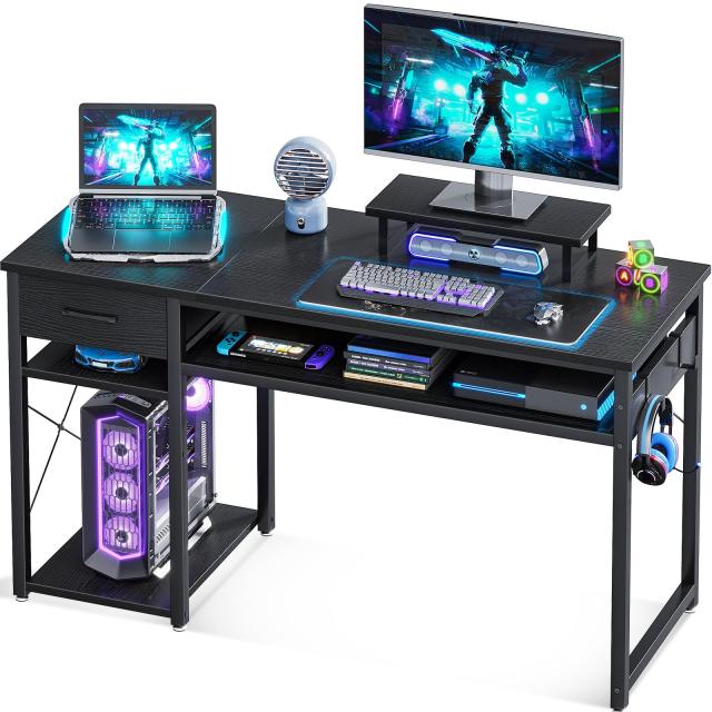 KKL デスク パソコンデスク ゲーミングデスク ラック付き 120cm 布製引き出し付き モニター台付き 電源タップ収納 フック付き 左右入れ替の通販はau PAY マーケット - くもいす ...