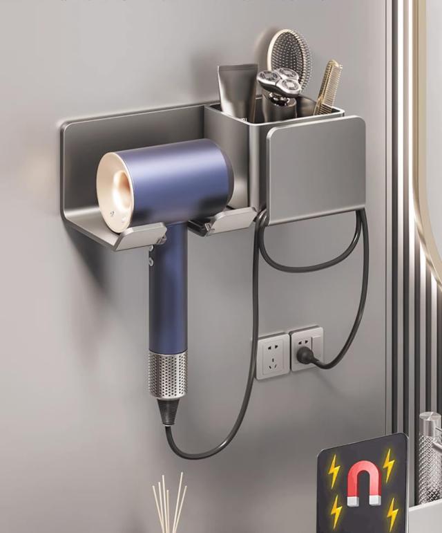 Manke マグネット ドライヤーホルダー 壁掛け ドライヤー フック アルミ ドライヤー置き ドライヤースタンド 小物置き ボックス付き ...