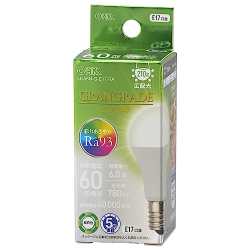 オーム(OHM) 電機 LED電球小形 E17 60形相当/60W相当 昼白色 Ra93高演色 密閉器具対応 断熱材施工器具対応 ミニクリプトン形 5年 LDAの通販はau PAY マーケット ...