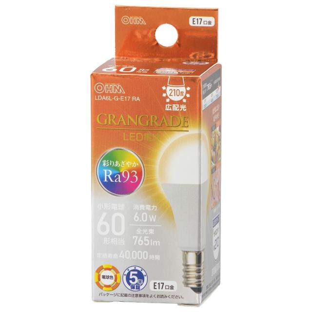 オーム(OHM) 電機 LED電球小形 E17 60形相当/60W相当 電球色 Ra93高演色 密閉器具対応 断熱材施工器具対応 ミニクリプトン形 5年 LDAの通販はau PAY マーケット ...