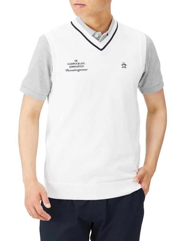 マンシングウェア ニットベスト Vネック シンプル ベーシック 袖なし 手洗い可 ゴルフ MGMXJL82 メンズ WH00(ホワイト)
