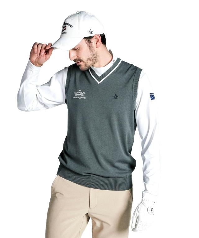 マンシングウェア ニットベスト Vネック シンプル ベーシック 袖なし 手洗い可 ゴルフ MGMXJL82 メンズ GY00(グレー)