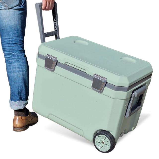 ハードクーラーボックス 45L 保冷60時間 ﾀｲﾔ付き 水抜き栓あり 釣り用クーラーボックス 大型クーラーボックス グリーン