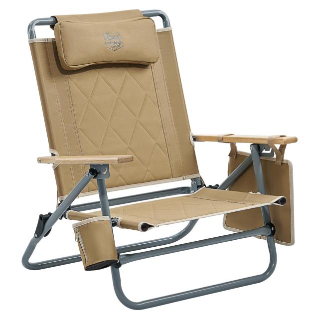 TIMBER RIDGE アウトドアチェア 折りたたみ椅子 3段リクライニング 焚き火チェア 難燃 ローチェア 携帯椅子 耐荷重150kg 天然木制肘掛 キ