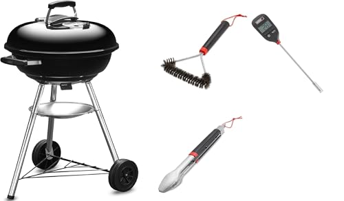 ウェーバー(Weber) バーベキュー コンロ 直径47cm コンパクトケトル 炭 キャンプ 6-8人用 スターターセット (ブラシ・温度計・トングセッ