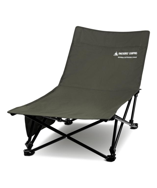 OneTigris RIVIERA キャンプローチェア 焚き火チェア 折りたたみ椅子 背もたれ幅広い 一体型構造 安定性UP サイドポケットあり 使用簡単