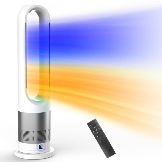 【2024新登場・冷暖兼用・羽根なし 】セ ラミックヒーター 暖房器具 省エネ 電気 ファンヒーター 3段階温風＆8段階送風 DCモーター 100°