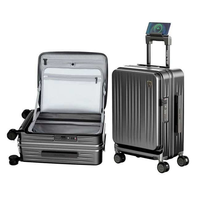 New Trip 片開き スーツケース 拡張機能付 PC100% キャリーケース 横開き フロントオープン 機内持ち込み キャリーバッグ USBポート付