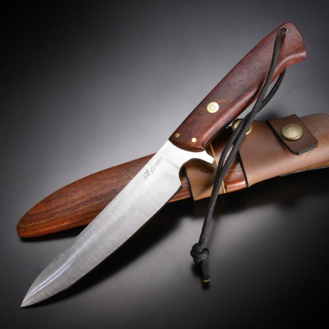 後藤渓 カスタムナイフ キャンプ AUS8 花梨ハンドル 木製シース付属 [ パーロッサ ][go422453]