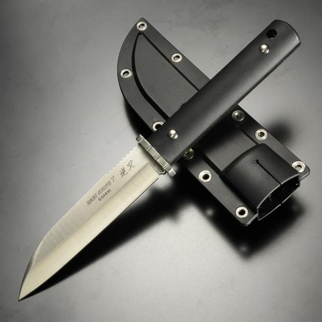 Gサカイ サビナイフ7 逆叉 ローカーボンステンレス 釣り用 樹脂製シース付属 ブラック 11438[gs15302]