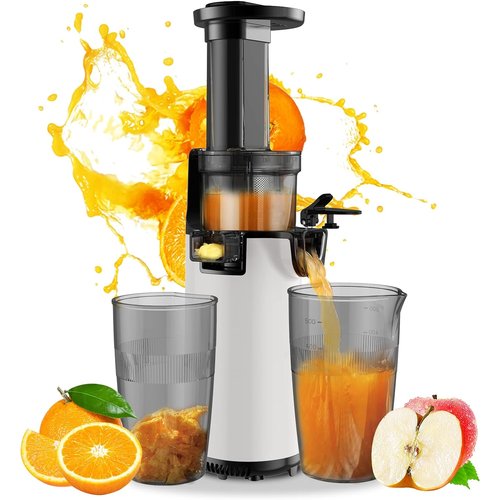 アセキ スロージューサー 搾りカス分離 低速回転 ジュ ュース レシピ付き 日本語取扱説明書 ホワイト Mサイズ