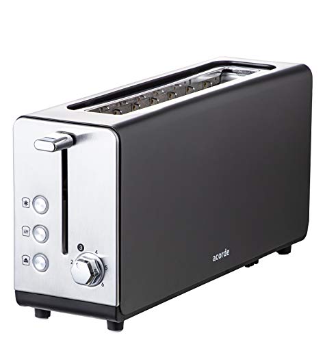 [山善] スリム ポップアップトースター 80秒高速トースター acorde 6段階焼色調節 2枚焼き 4~8枚切り 冷凍パン対応 投入口用カバー付き ブラック GUD-R130(B)