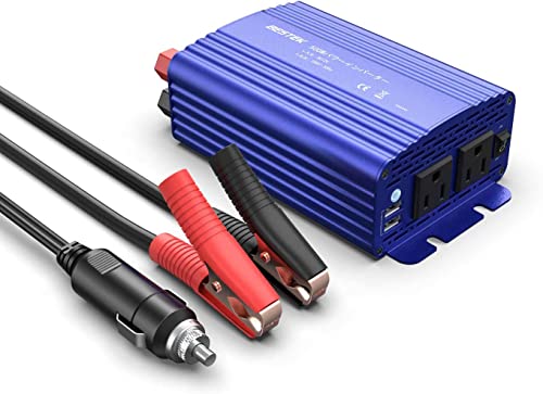 BESTEK インバーター シガーソケット コンセント 500W DC12VをAC100Vに変換 USB2ポート搭載 12V車専用 カーインバーター 車載用インバーター ブルー MRI5010BU-BL