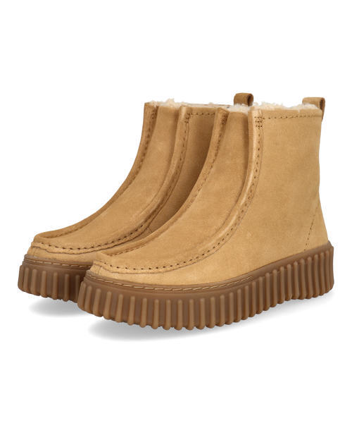 Clarks クラークス TORHILL COZY レディース ショートブーツ【あったかボアライナー】厚底(トーヒルコージー) 26182911 ライトタンウォームラインド