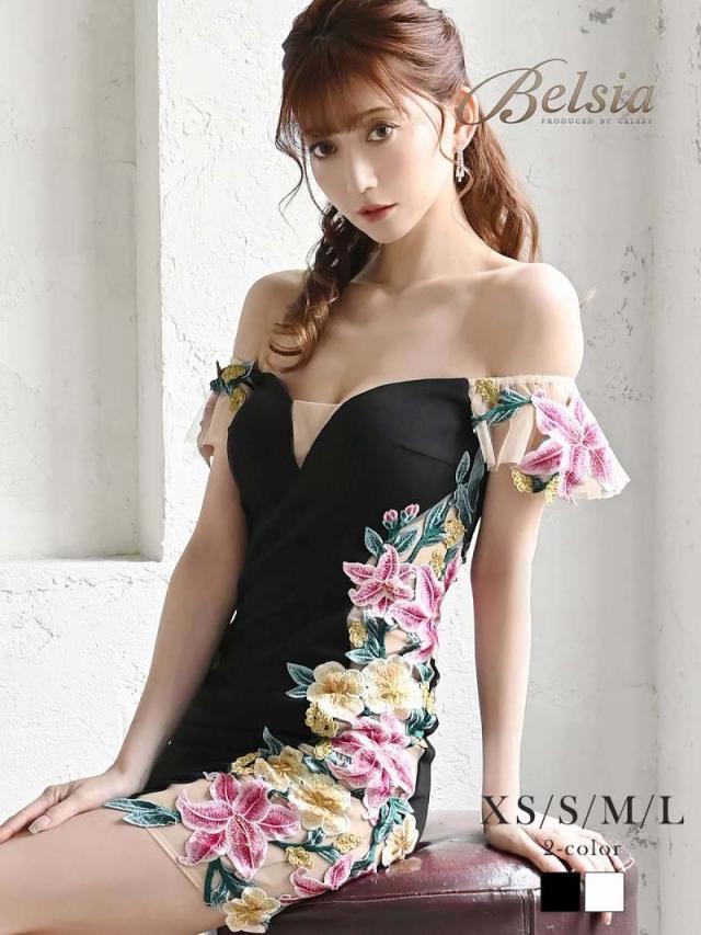 ミニドレス Belsia  花柄 オフショル シアー sexy 谷間 キャバ ドレス キャバドレス ミニドレス ミニ キャバクラ