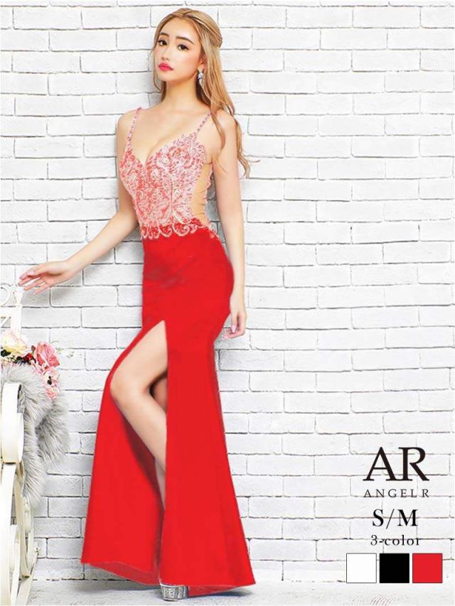 ロングドレス AngelR エンジェルアール AngelR  レース ビジュー ロングドレス キャミ スリット キャバ ドレス