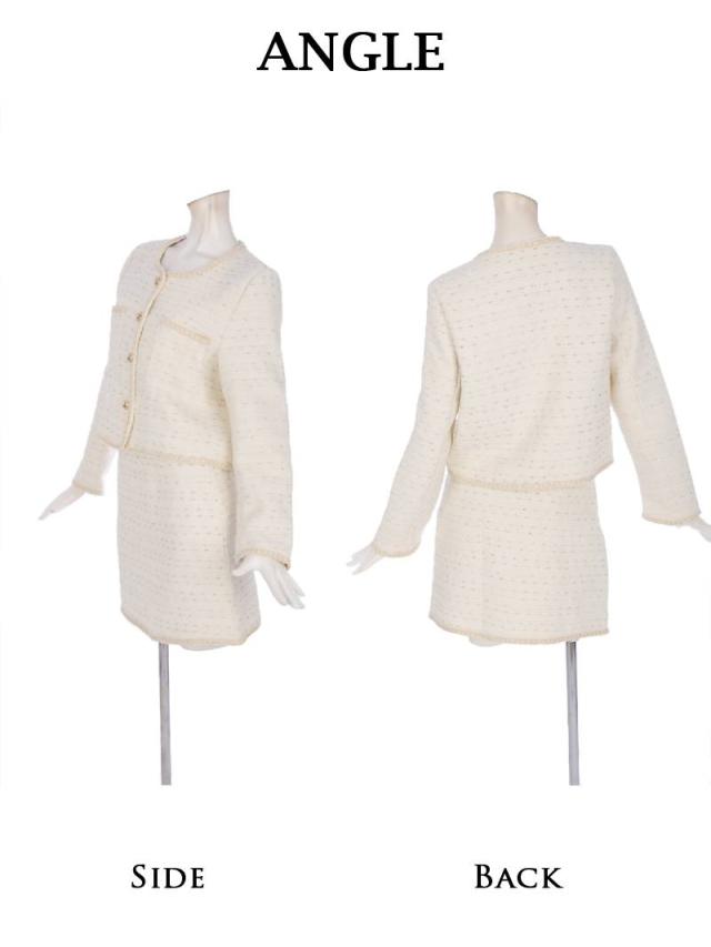 一部予約販売 キャバスーツ Belsia.LUX ラメツイード 白 ノーカラー 白