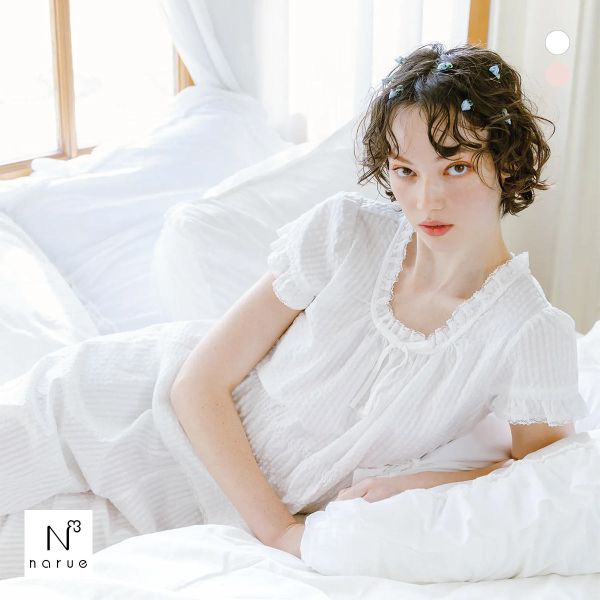 ナルエー パジャマ コットンサッカーセットアップ セットアップ 上下セット ルームウェア 9分丈 Narue 30%OFF 送料無料