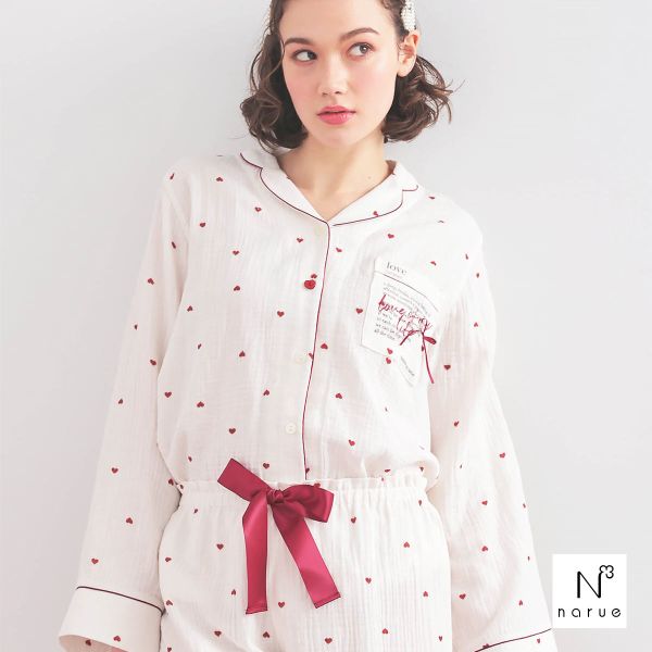 ナルエー パジャマ シュークリームガーゼRプティーハートテーラードパジャマ ルームウェア 上下セット 長袖 NARUE 送料無料