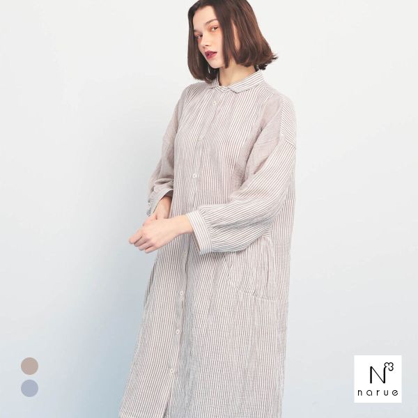 ナルエー NARUE パジャマ シュークリームガーゼRストライプワンピース ルームウェア レディース ネグリジェ 送料無料