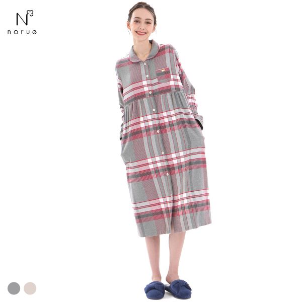 ナルエー パジャマ コットンフランネルチェックワンピース ルームウェア 長袖 NARUE 送料無料