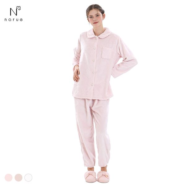 ナルエー パジャマ シャイニースノーエンボスハートシャツパジャマ セットアップ 上下セット ルームウェア 長袖 レディース 送料無料