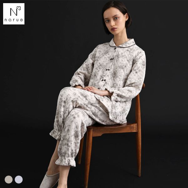 ナルエー パジャマ 裏綿接結(綿入り)トワルドラパンシャツパジャマ セットアップ 上下セット ルームウェア 長袖 送料無料