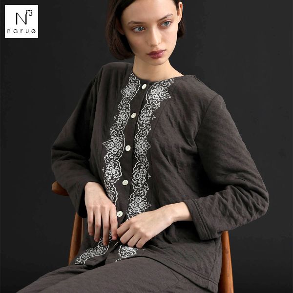 ナルエー パジャマ 裏綿接結(綿入り)ブドォワールセットアップ セットアップ 上下セット ルームウェア 長袖 Narue 送料無料