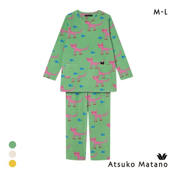 ワコール マタノアツコ フリース 長袖 パジャマ 上下セット ルームウェア あったか ねこ Wacoal ATSUKO MATANO 15%OFF 送料無料