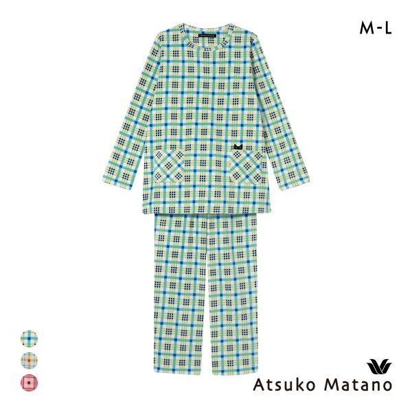 ワコール マタノアツコ フリース 長袖 パジャマ 上下セット ルームウェア あったか チェック ねこ レディース Wacoa 15%OFF 送料無料