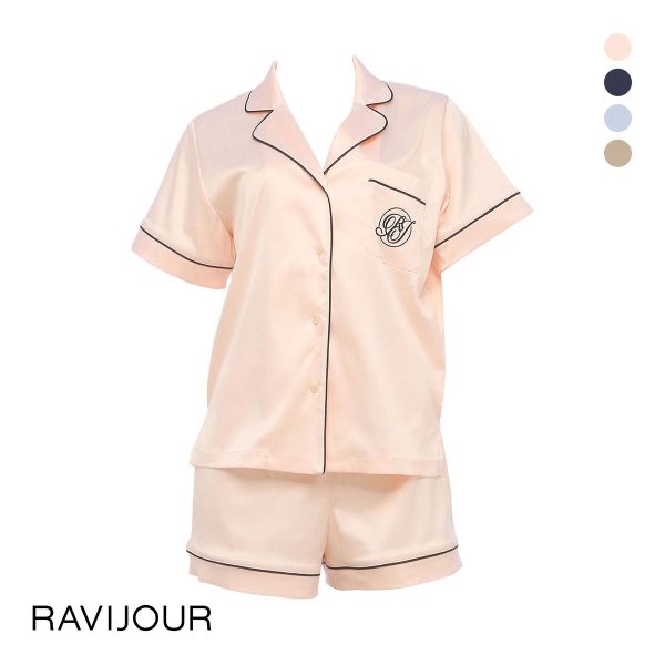 パジャマ レディース ルームウェア 上下セット セットアップ 半袖 ナイトウェア ラヴィジュール RAVIJOUR サテンシャツ ショートスリーブ 送料無料