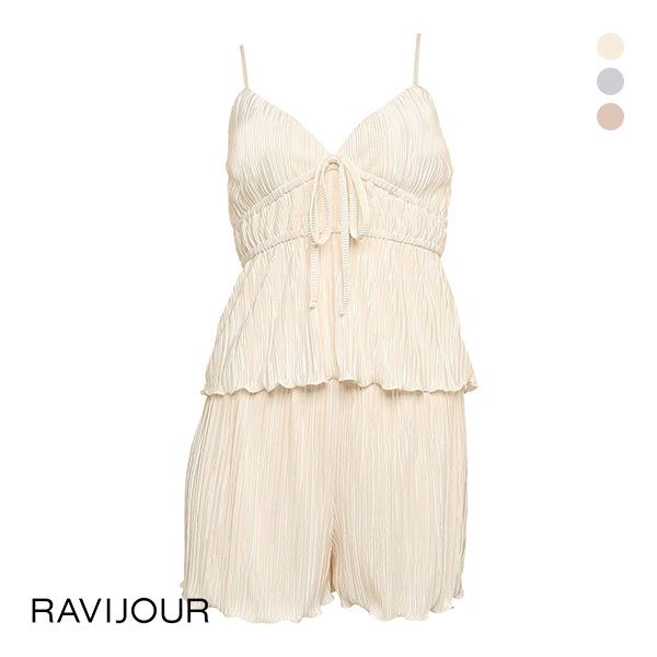 ラヴィジュール RAVIJOUR シャインプリーツ セットアップ ルームウェア カップ付き パジャマ ランジェリー キャミソール レディース 送料無料