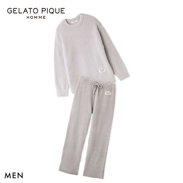 ジェラートピケ オム メンズ カラフルパウダープルオーバー＆ベビモコリブロングパンツセット ジェラピケ パジャマ gelato 送料無料