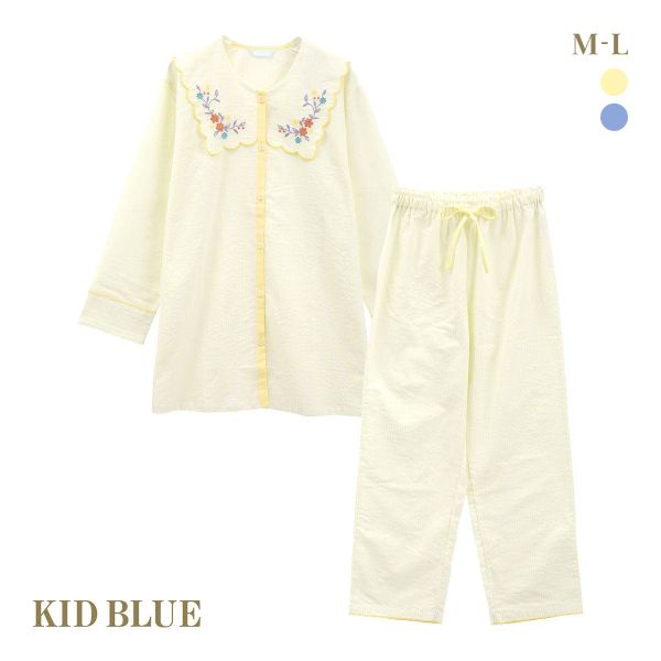 キッドブルー 25ストライプエンブ ルームウェア 長袖 ロングパンツ 上下セット パジャマ KID BLUE 25%OFF 送料無料