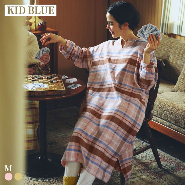 キッドブルー 25ネルチェック 長袖 ワンピース ルームウェア パジャマ KID BLUE 送料無料