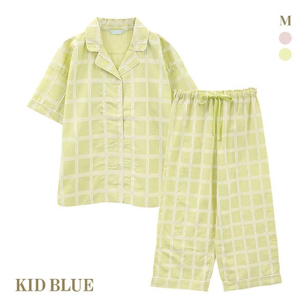 キッドブルー KID BLUE 24カットドビーチェック 半袖 8分丈 上下セット パジャマ ルームウェア レディース 30%OFF 送料無料