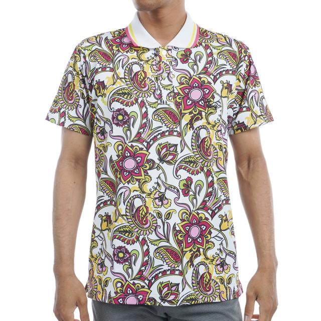 ダンスウィズドラゴン　Dance With Dragon　ストレッチ WILD FLOWERプリント半袖ポロシャツ