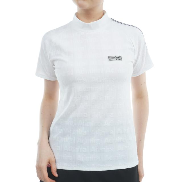 アドミラル　Admiral　ストレッチ ストライプジャカード モックネック半袖シャツ　レディス