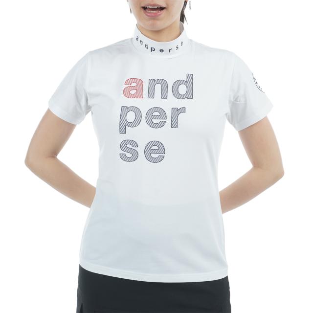 アンパスィ　and per se　ストレッチ リファインドライ モックネック半袖シャツ　レディス