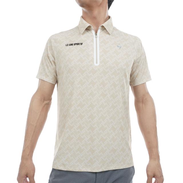 ルコックスポルティフ ゴルフ　Le coq sportif GOLF　RIJOUME ストレッチ モノグラム柄ハーフジップ半袖ポロシャツ
